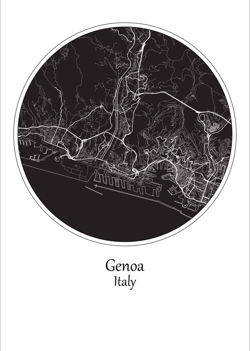 'Genoa City Map Italy' Poster, picture, metal print, paint by Gigi Bgm ...