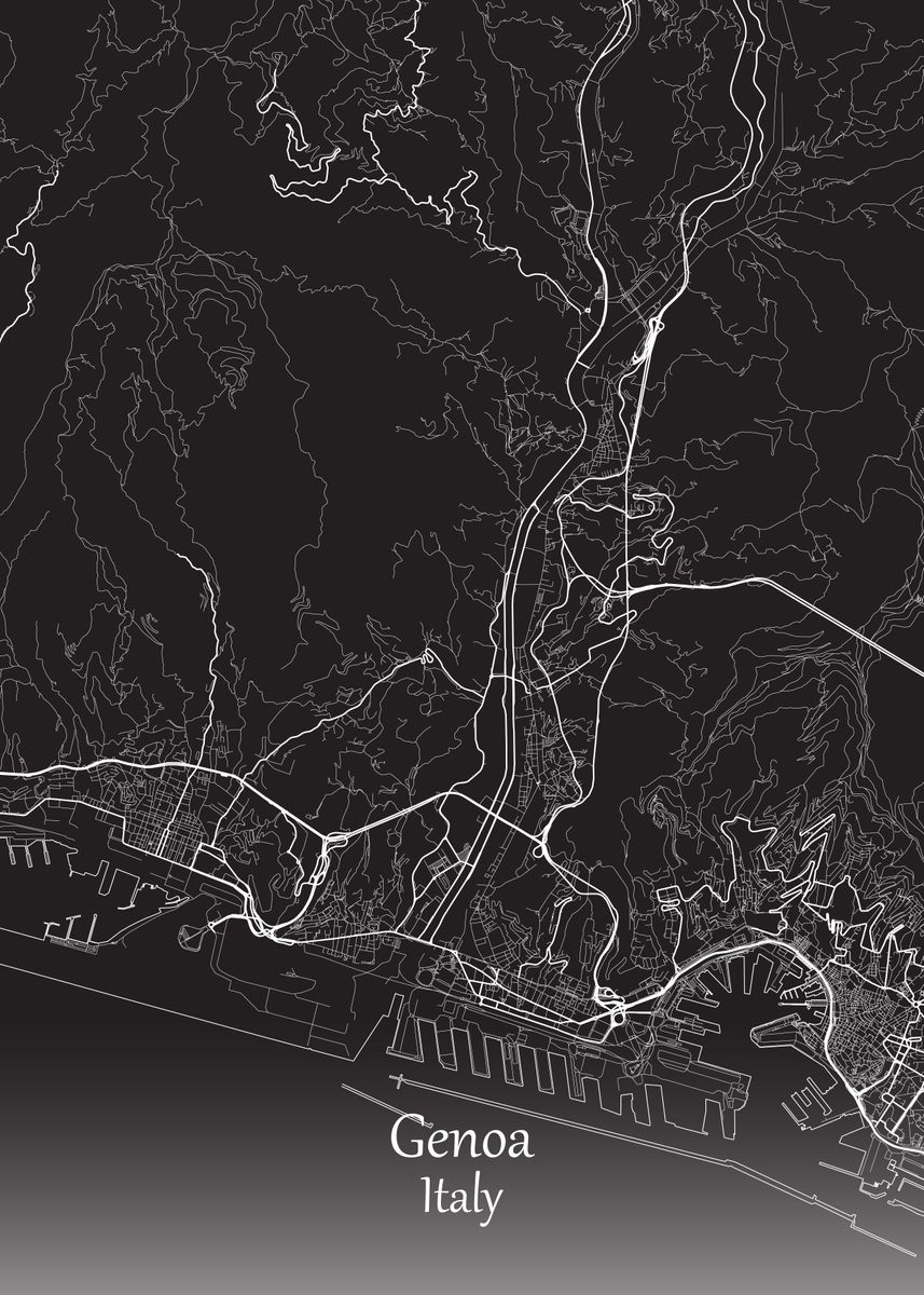 'Genoa City Map Italy' Poster, picture, metal print, paint by Gigi Bgm ...