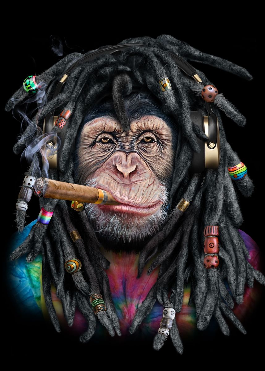 'Chimpanzee with Dreadlocks' Poster, picture, metal print, paint by Fox ...