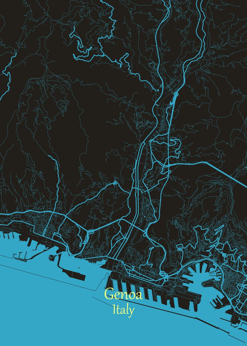 'Genoa City Map Italy' Poster, picture, metal print, paint by Gigi Bgm ...