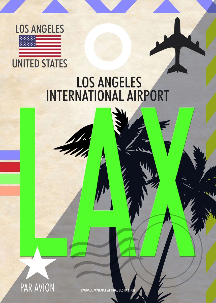 'LOS ANGELES LAX TROPICAL' Poster, picture, metal print, paint by ...