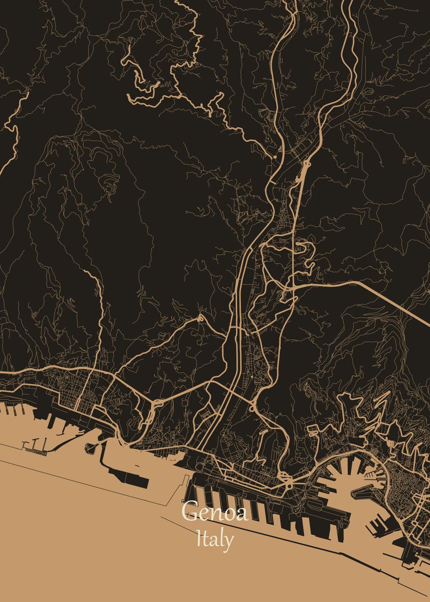 'Genoa City Map Italy' Poster, picture, metal print, paint by Gigi Bgm ...