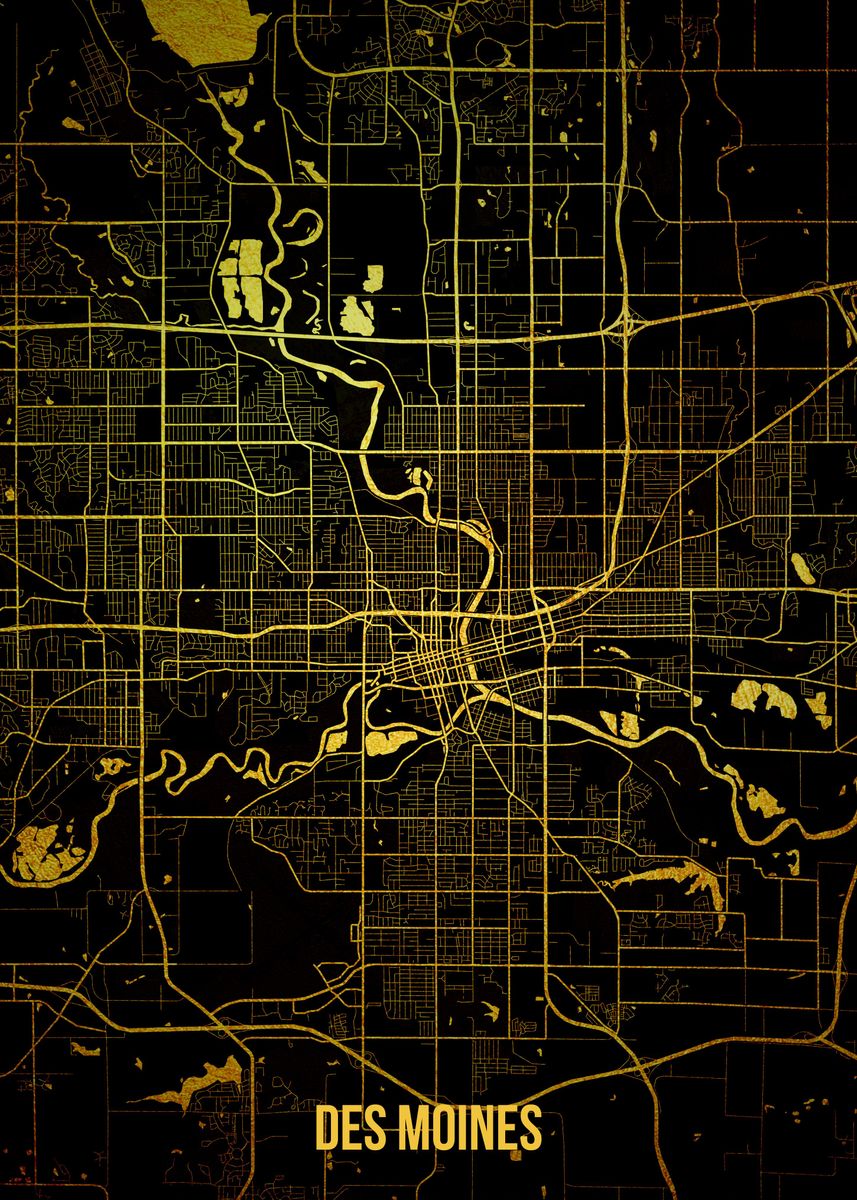 'Des Moines gold map' Poster, picture, metal print, paint by LUNGHISTE ...