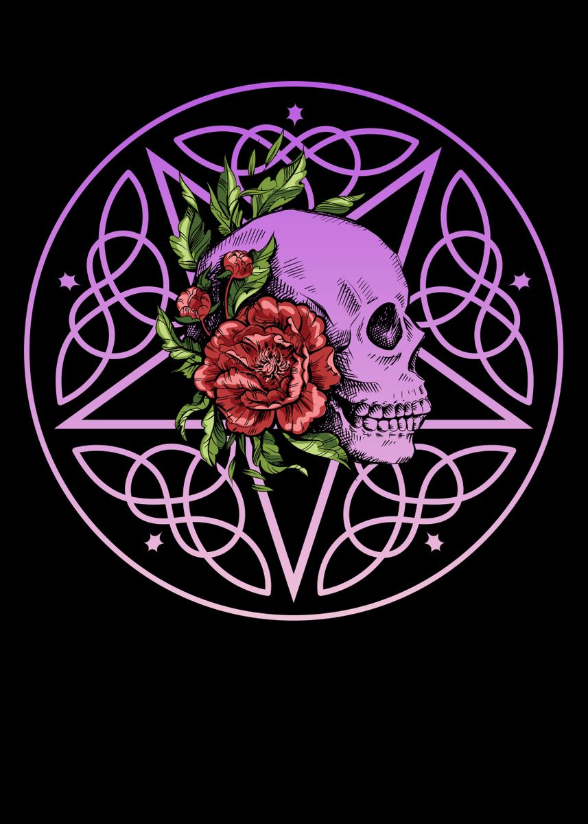 'Skeleton Skull Rose' Poster, picture, metal print, paint by NAO | Displate