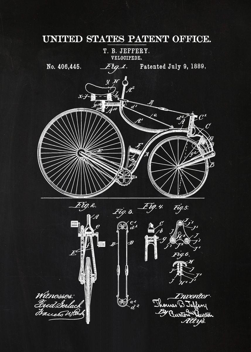'3 Velocipede Patent 1889' Poster by Dusty Kuhlman | Displate
