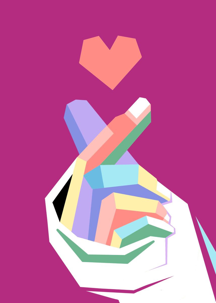 'KPOP hand Heart sign' Poster, picture, metal print, paint by ...