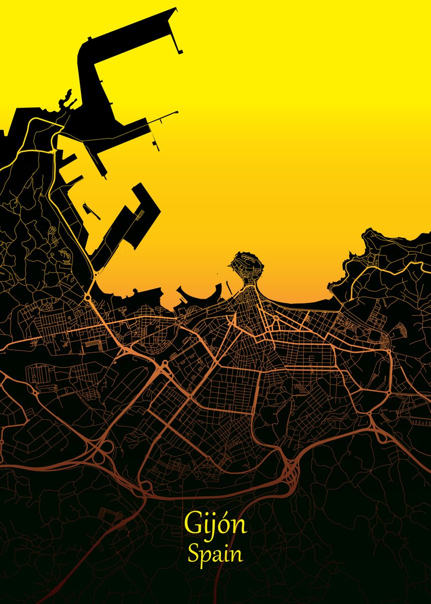 'Gijon Map Print Spain' Poster by Gigi Bgm | Displate