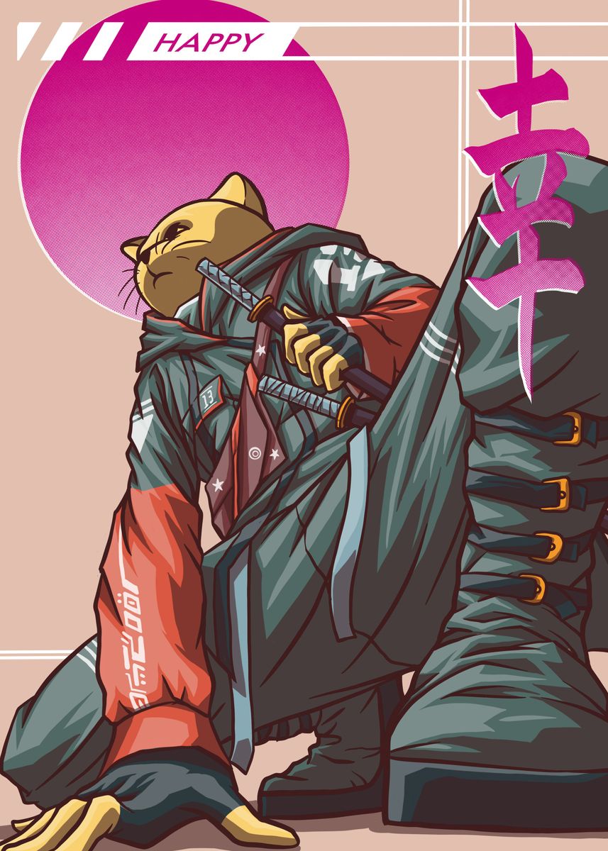 'Happy Cyber cat' Poster, picture, metal print, paint by taofik ...