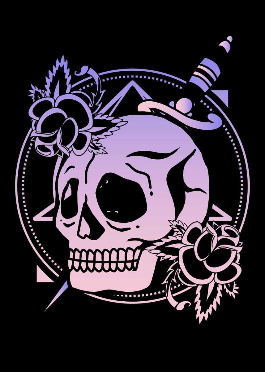 'Skeleton Skull Rose' Poster, picture, metal print, paint by NAO | Displate