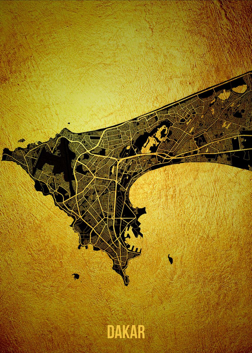 'Dakar gold map' Poster by Stefano Lunghi | Displate