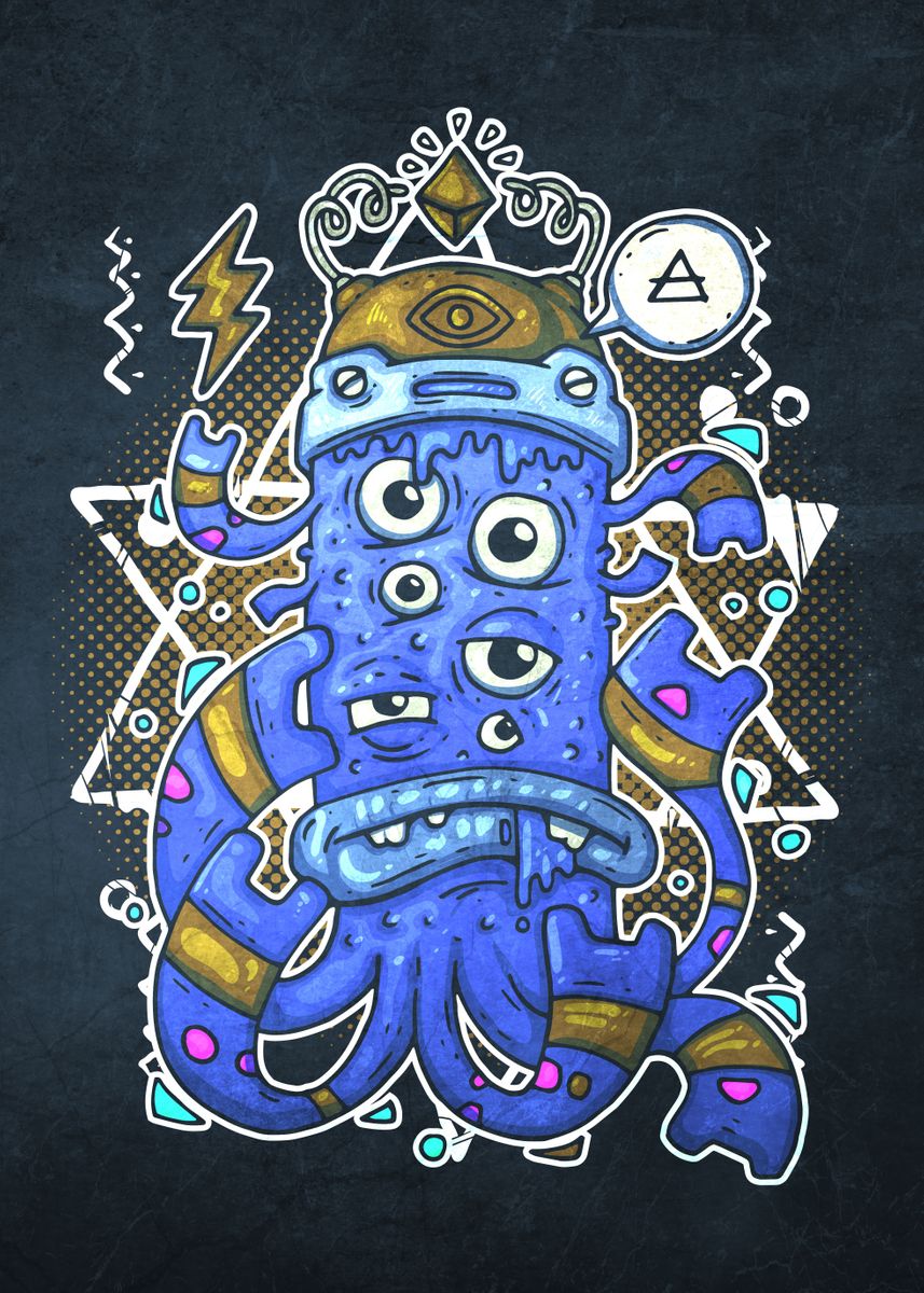 'Cute Crazy Monster' Poster, picture, metal print, paint by One Red Fox ...