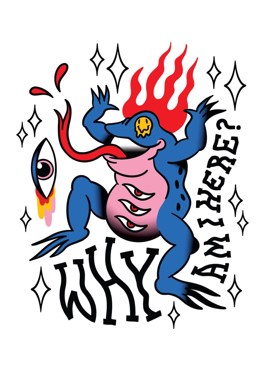 'FROG ON FIRE TRIPPY' Poster, picture, metal print, paint by ...