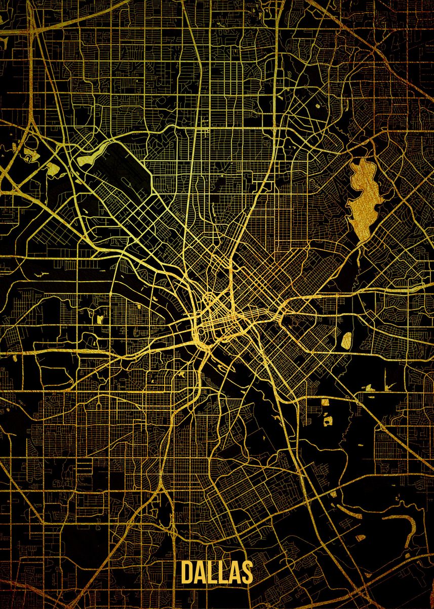 'Dallas gold map' Poster, picture, metal print, paint by LUNGHISTE ...