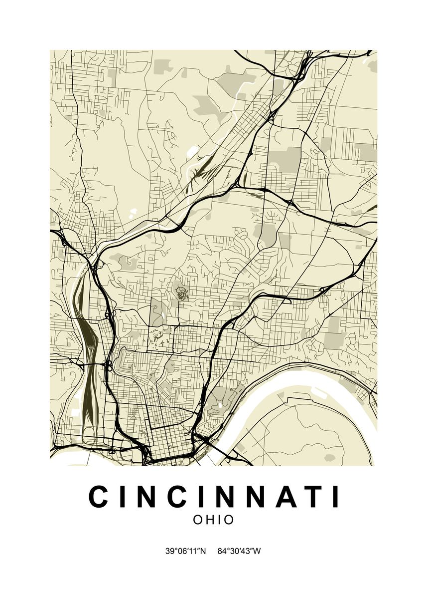 'Cincinnati Classic Map ' Poster, picture, metal print, paint by Dany ...