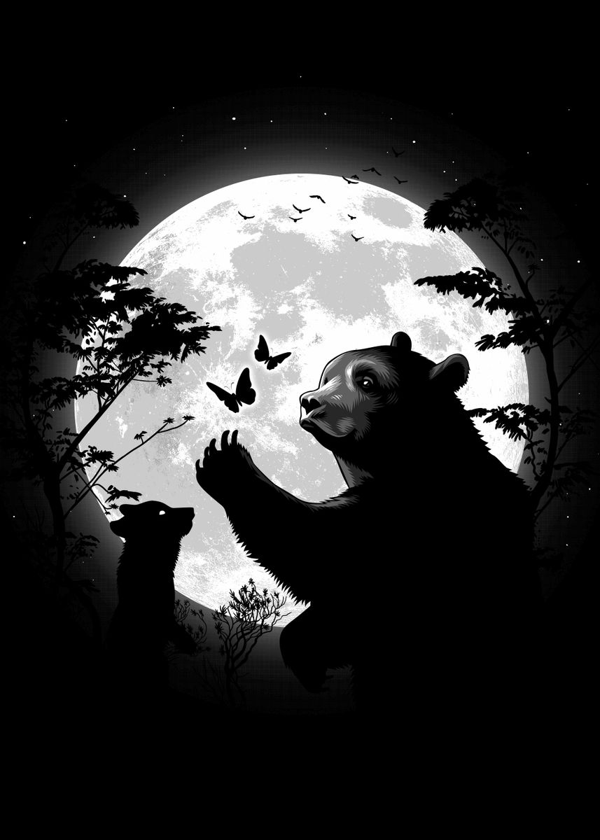 'Mother bear under the moon' Poster, picture, metal print, paint by ...