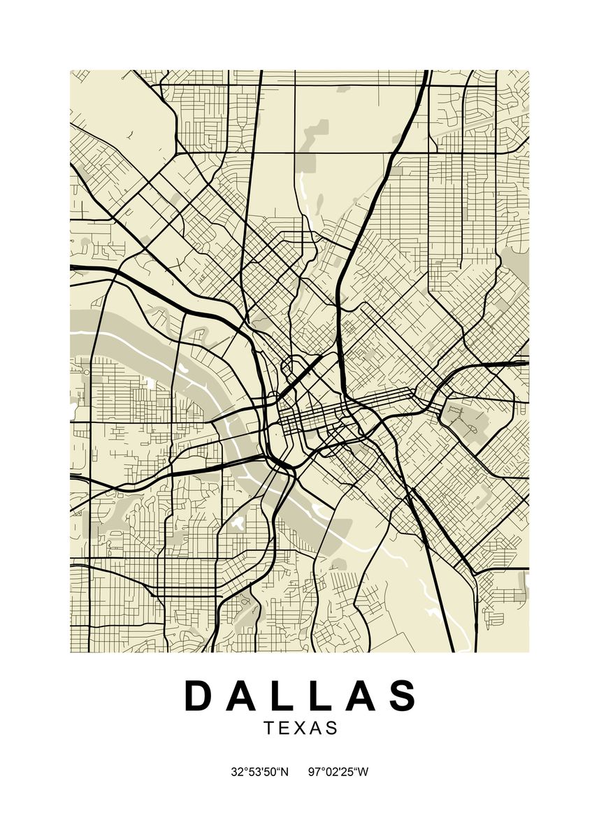 'Dallas Street Map ' Poster, picture, metal print, paint by Dany | Displate