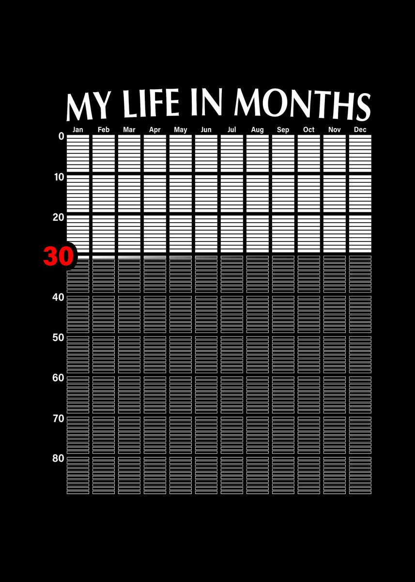 'My Life In Months 30th' Poster, picture, metal print, paint by ...