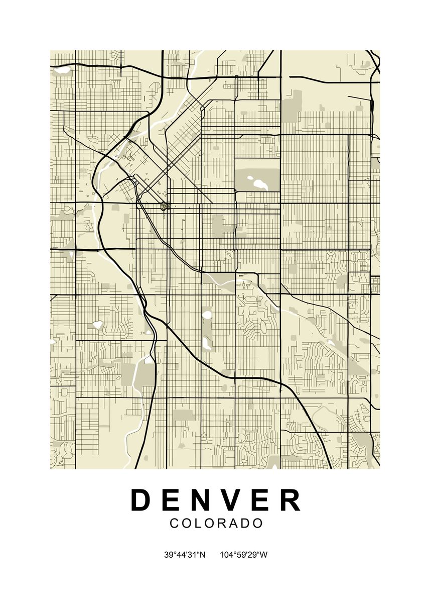 'Denver Classic Street Map' Poster, picture, metal print, paint by Dany ...