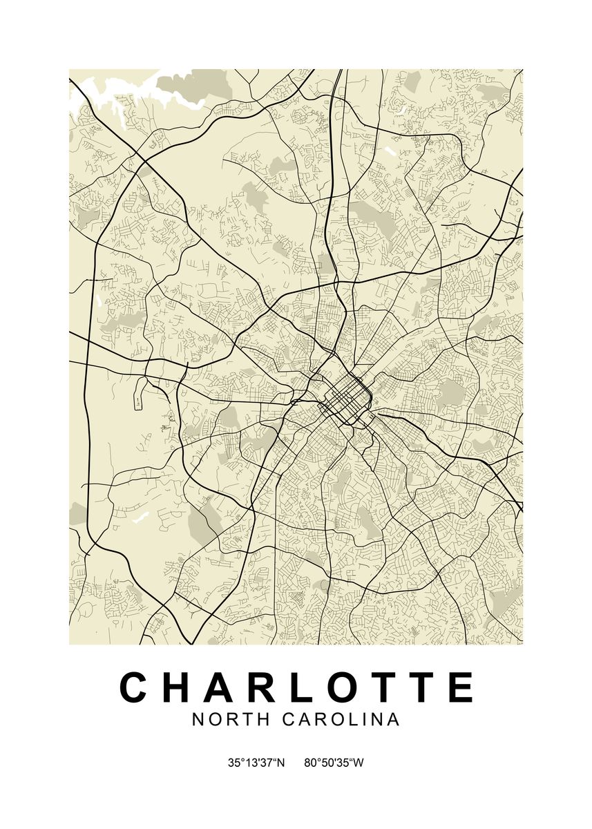 'Charlotte Classic Map' Poster, picture, metal print, paint by Dany ...