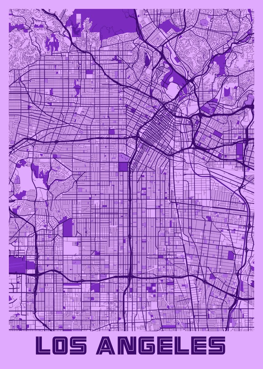 'Los Angeles Lavender Map' Poster, picture, metal print, paint by Tien ...