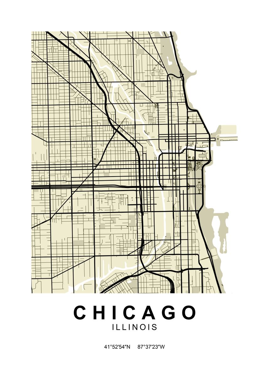 'Chicago Classic Map ' Poster, picture, metal print, paint by Dany ...