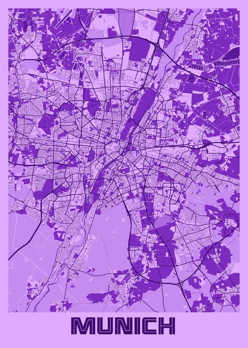 'Munich Lavender Map' Poster, picture, metal print, paint by Tien ...