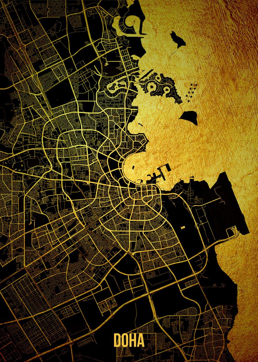 'Doha gold map' Poster, picture, metal print, paint by Stefano Lunghi ...