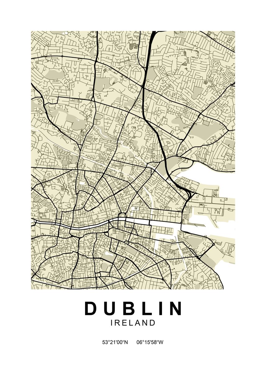 'Dublin Classic Street Map' Poster, picture, metal print, paint by Dany ...