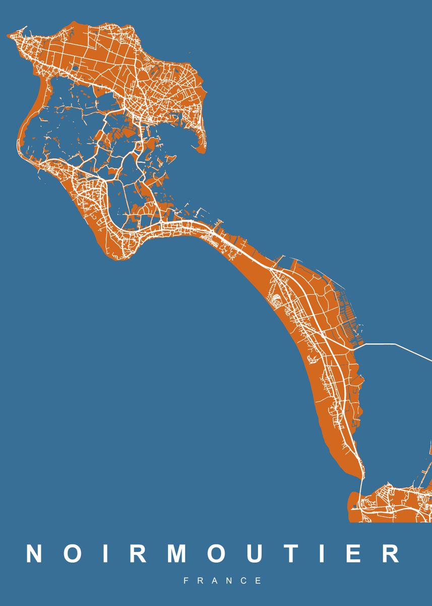 'Noirmoutier City Map Blue' Poster, picture, metal print, paint by ...