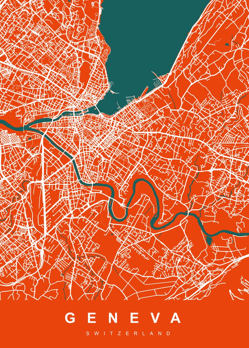 'GENEVA City Map ' Poster, picture, metal print, paint by UrbanMaps ...