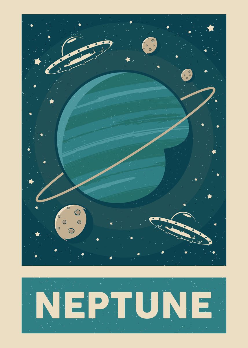 'PLANET NEPTUNE RETRO SPACE' Poster, picture, metal print, paint by ...