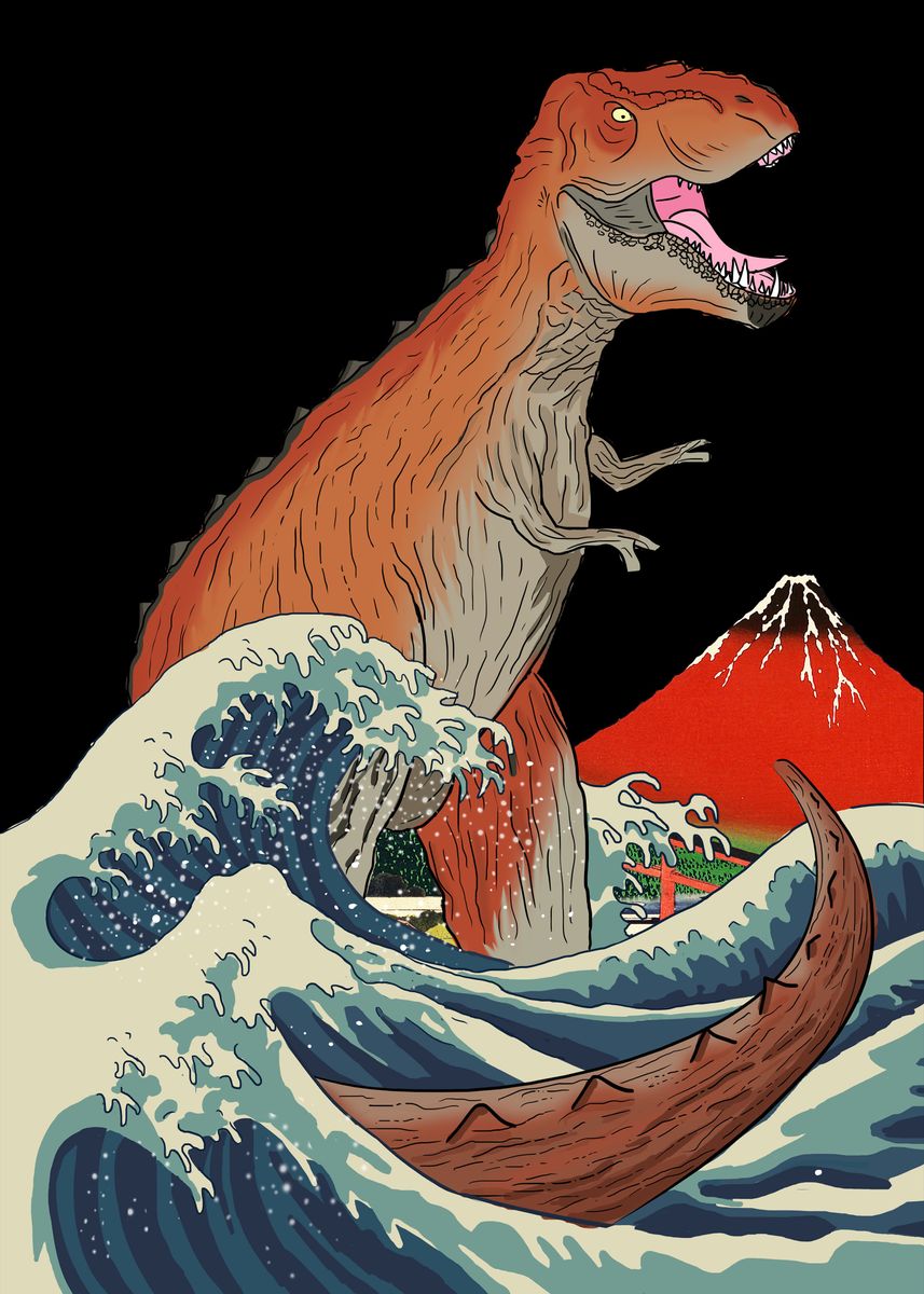 'Tyrannosaurus in Japan' Poster, picture, metal print, paint by Jeff ...