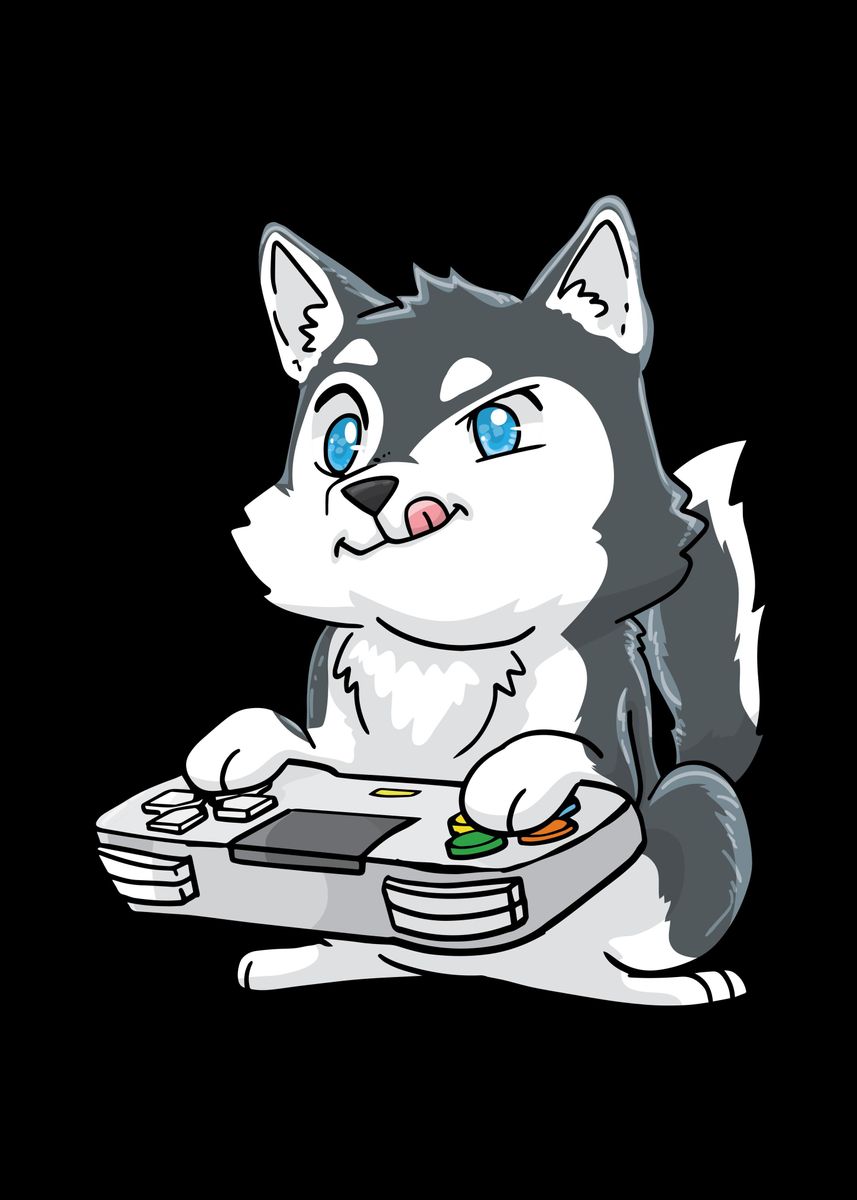 'Siberian Husky Gaming' Poster, picture, metal print, paint by Mealla ...