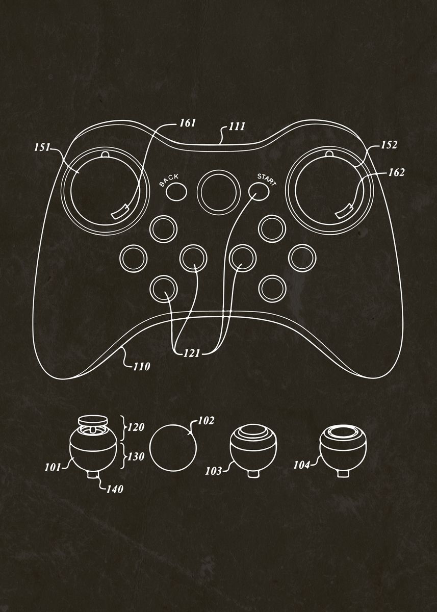 'Game controller blueprint' Poster, picture, metal print, paint by ...