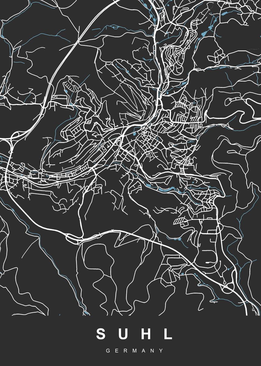 'SUHL City Map Germany' Poster, picture, metal print, paint by ...