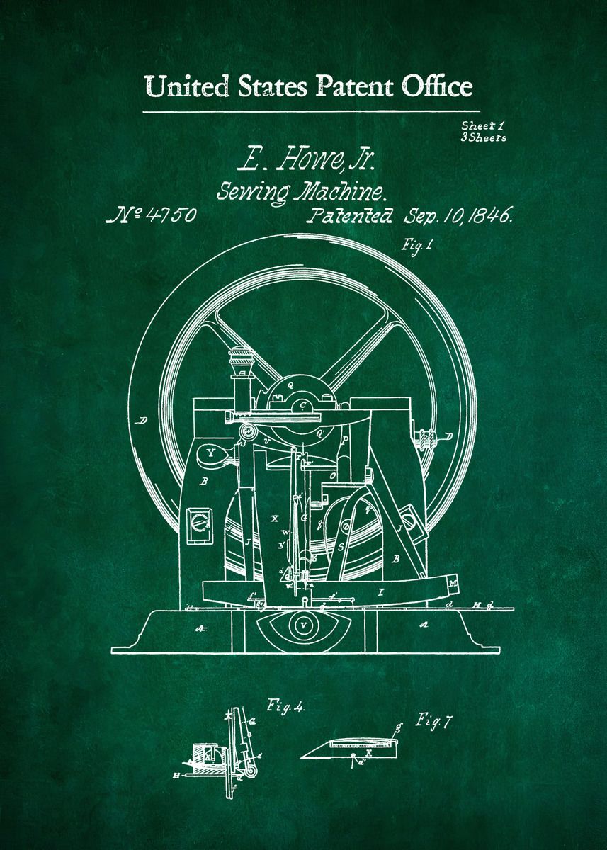 '19 Sewing Machine Patent ' Poster, picture, metal print, paint by Jana ...