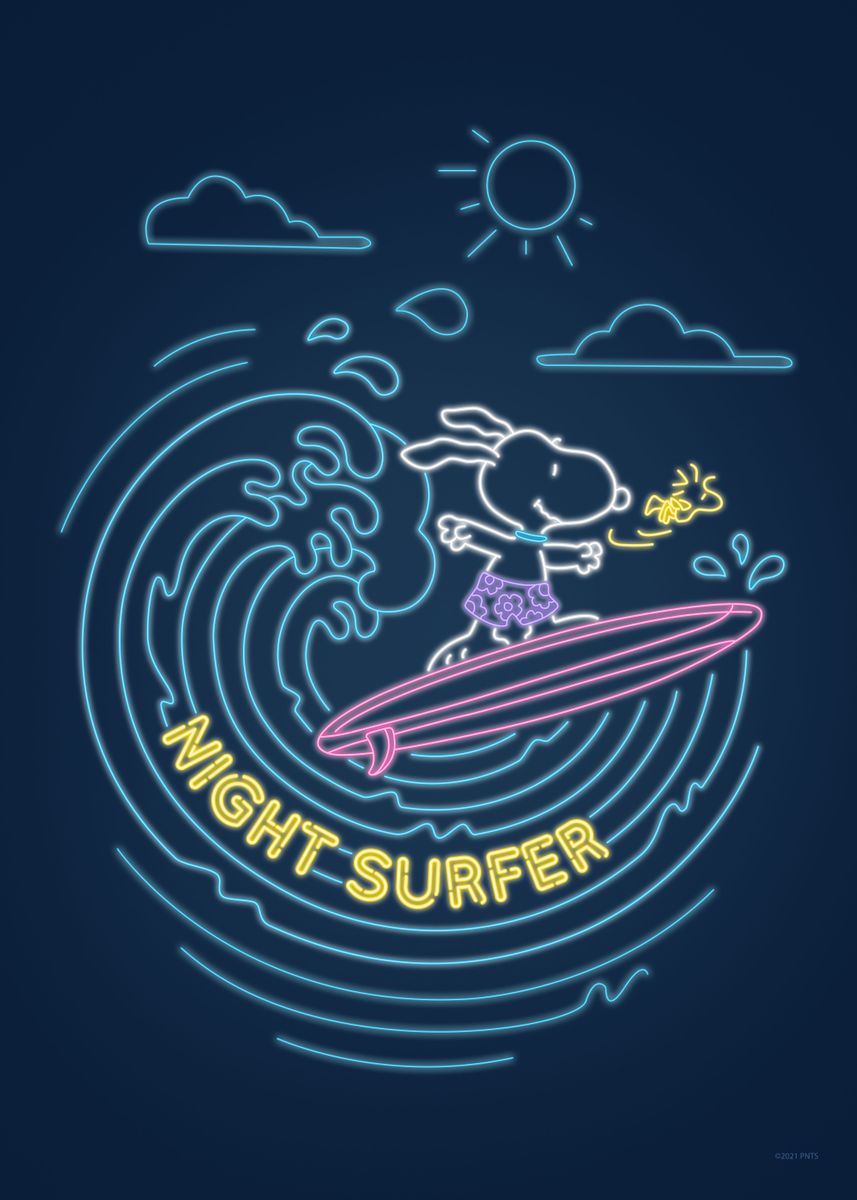 'Night Surfer' Poster by Peanuts | Displate