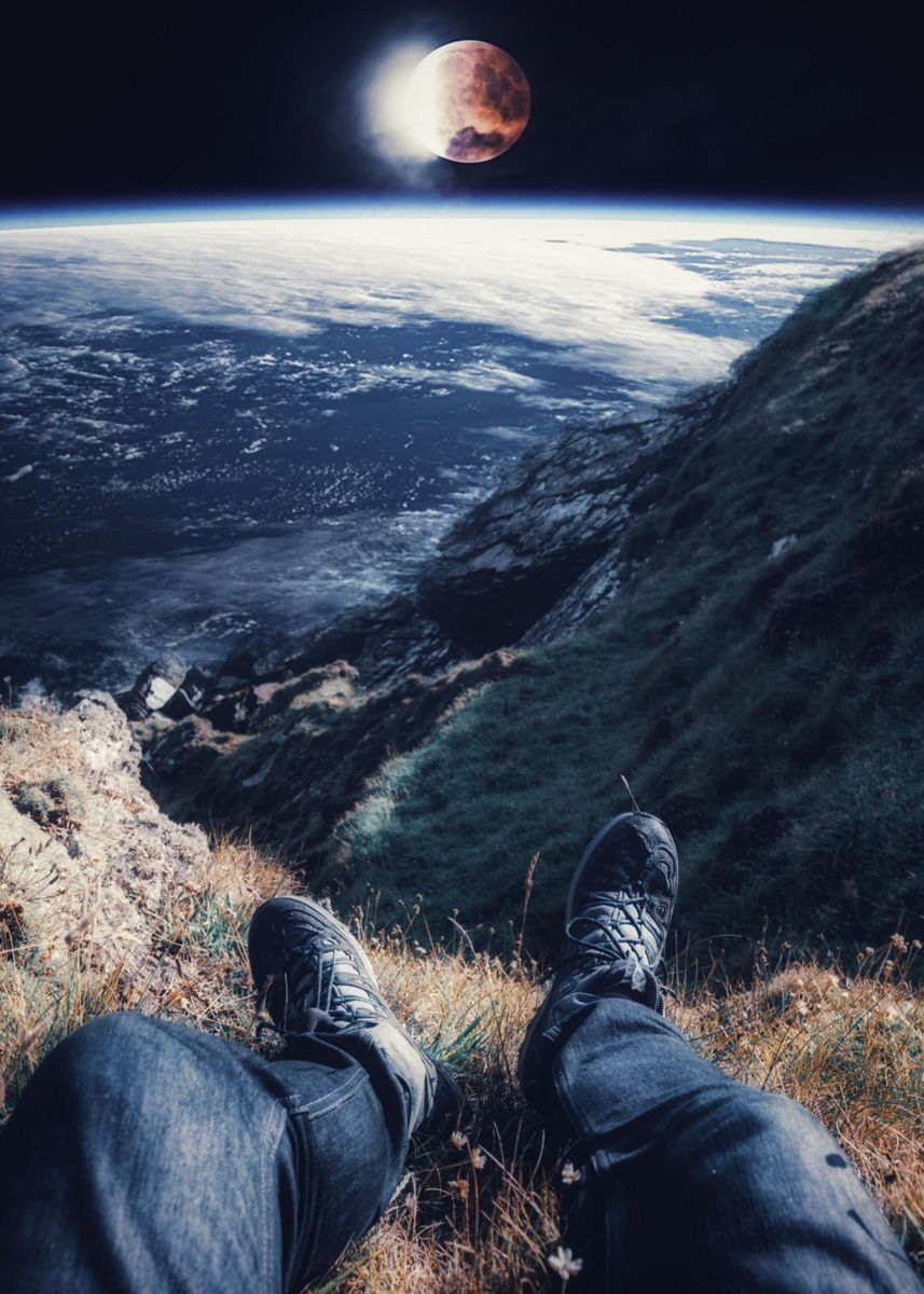 'Feet in Space Earth View' Poster, picture, metal print, paint by Gen Z ...