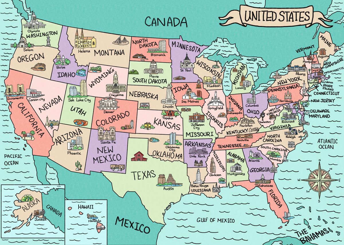 'USA Map in Vibrant Colors' Poster by Sheridan T | Displate