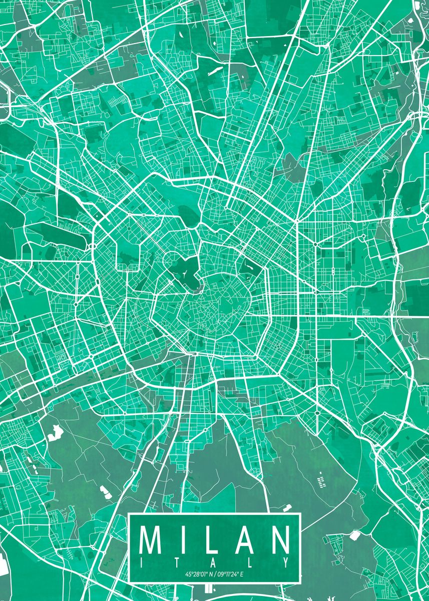 'Milan City Map Watercolor' Poster by deMAP Studio | Displate