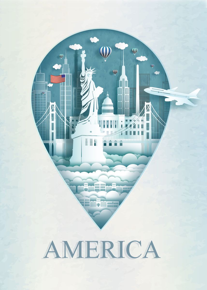 'America Travel Landmark' Poster, picture, metal print, paint by Metal ...