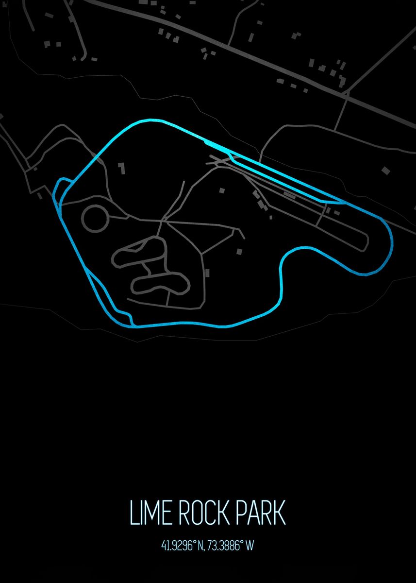 'Lime Rock Park Map' Poster, picture, metal print, paint by The ...