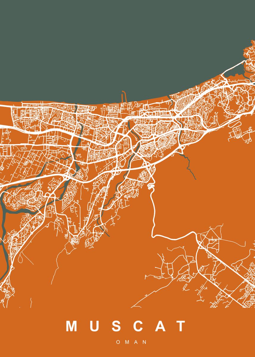 'MUSCAT City Map' Poster, picture, metal print, paint by UrbanMaps ...