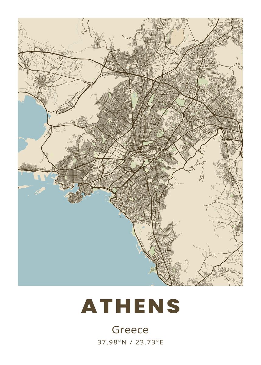 'Athens City Map' Poster, picture, metal print, paint by Tarendra ...