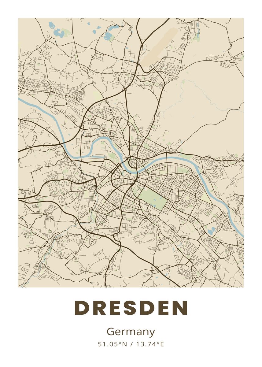 'Dresden City Map' Poster, picture, metal print, paint by Tarendra ...