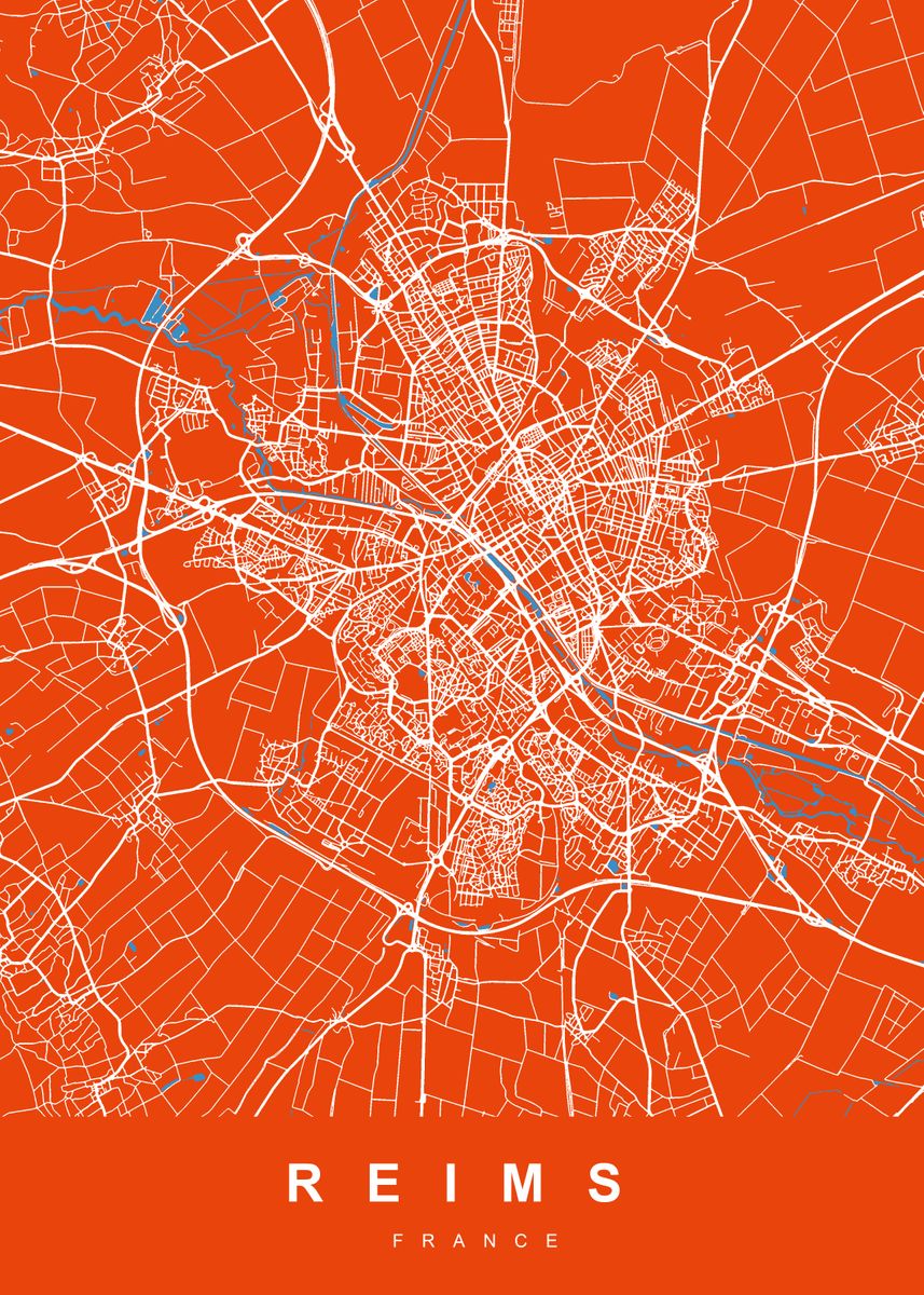 'REIMS City Map' Poster, picture, metal print, paint by UrbanMaps ...