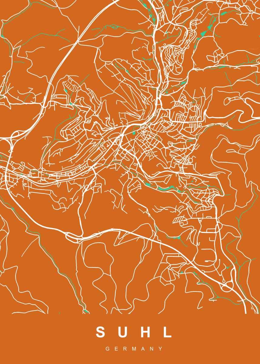 'SUHL City Map Germany' Poster by UrbanMaps | Displate