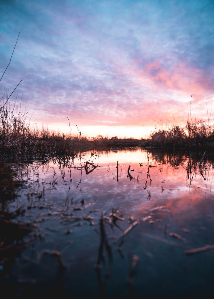 'Pink Sunset River' Poster, picture, metal print, paint by Emil ...