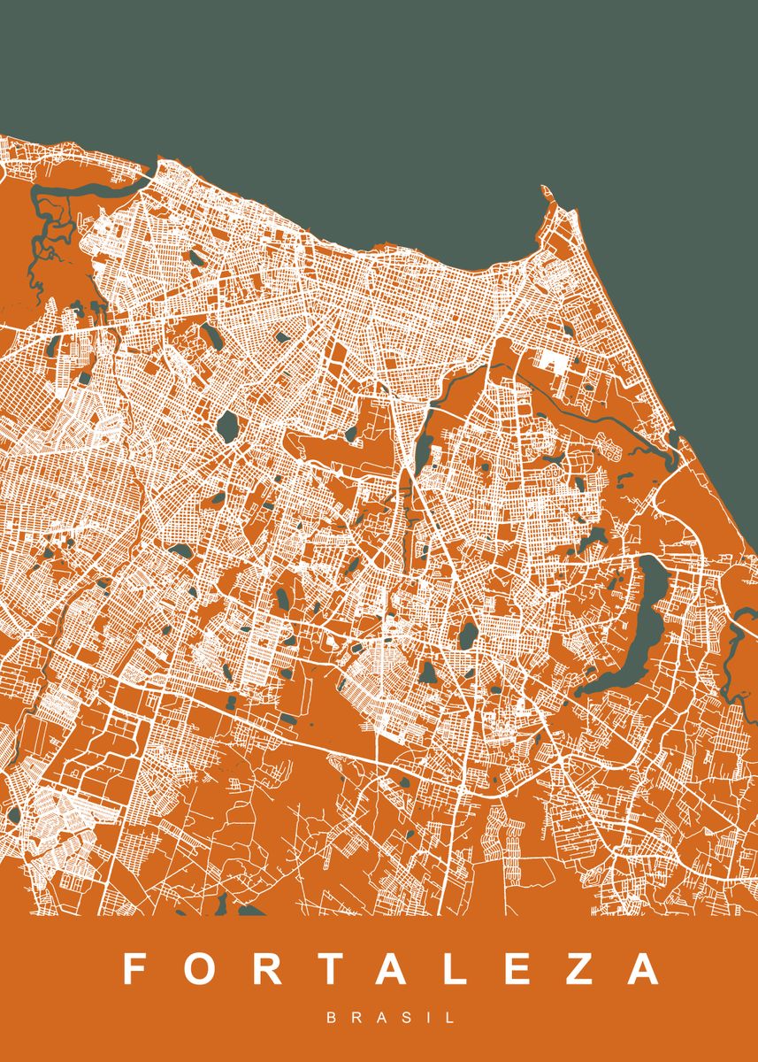 'FORTALEZA City Map Brasil' Poster, picture, metal print, paint by ...