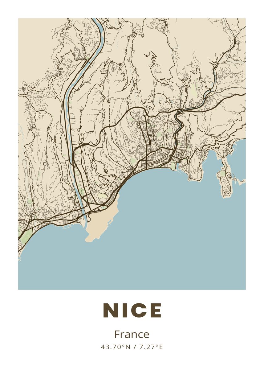'Nice City Map' Poster, picture, metal print, paint by Tarendra Studio ...